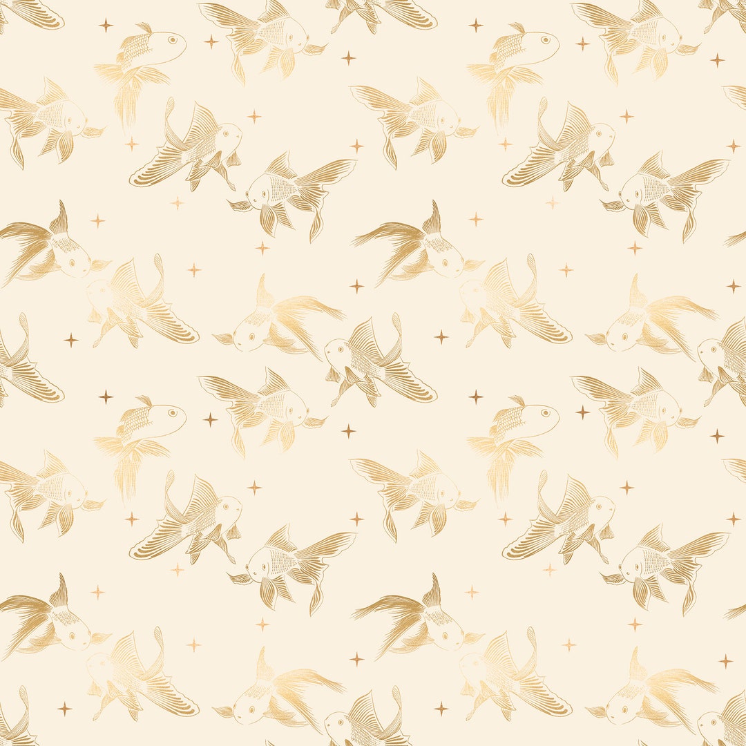 Ruby Star Society - Curio - Goldfish Natural Metallic Fabric - Etsy