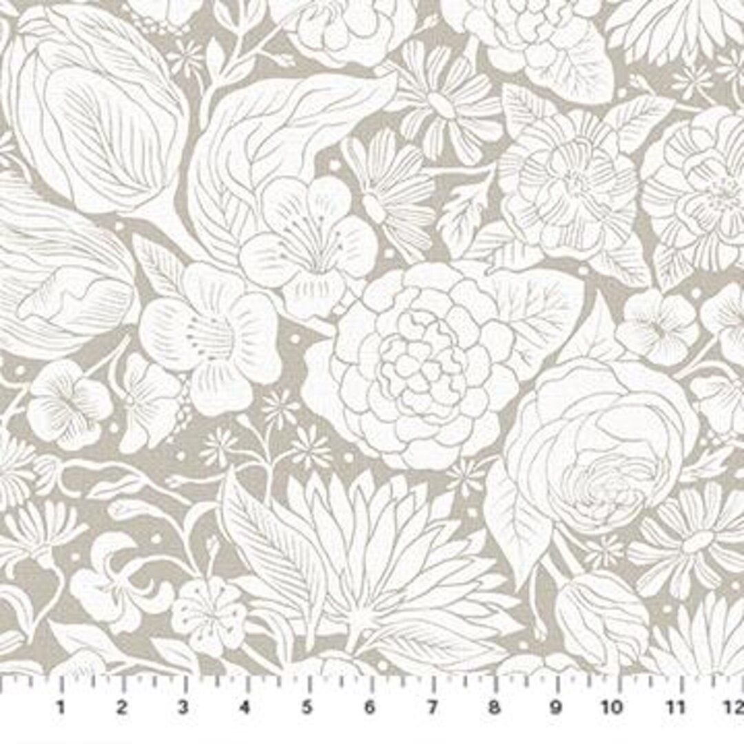 Figo - Folktale - Floral White Fabric-sold by the Half Yard, Cut ...