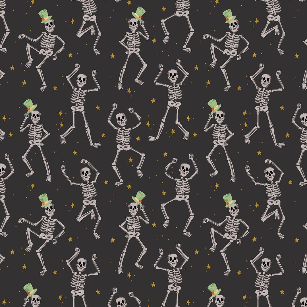 Rifle Paper Co. - Halloween - Skeletons - Black Metallic Fabric-sold by ...