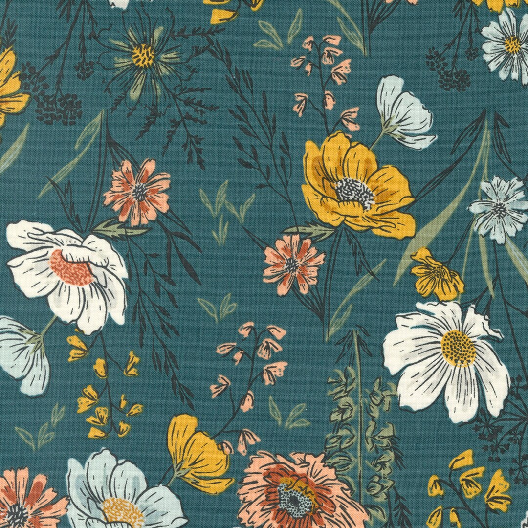 Moda - Woodland & Wildflowers - Wildflower Wonder Dark Lake Fabric-sold ...