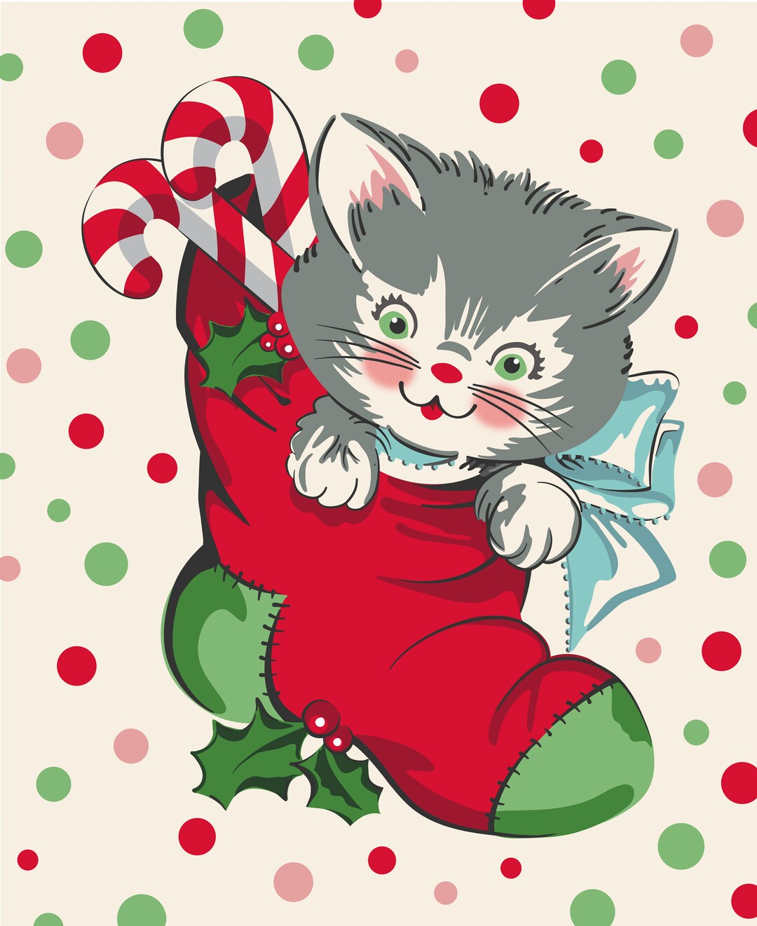 Moda Kitty Christmas Panel - Etsy