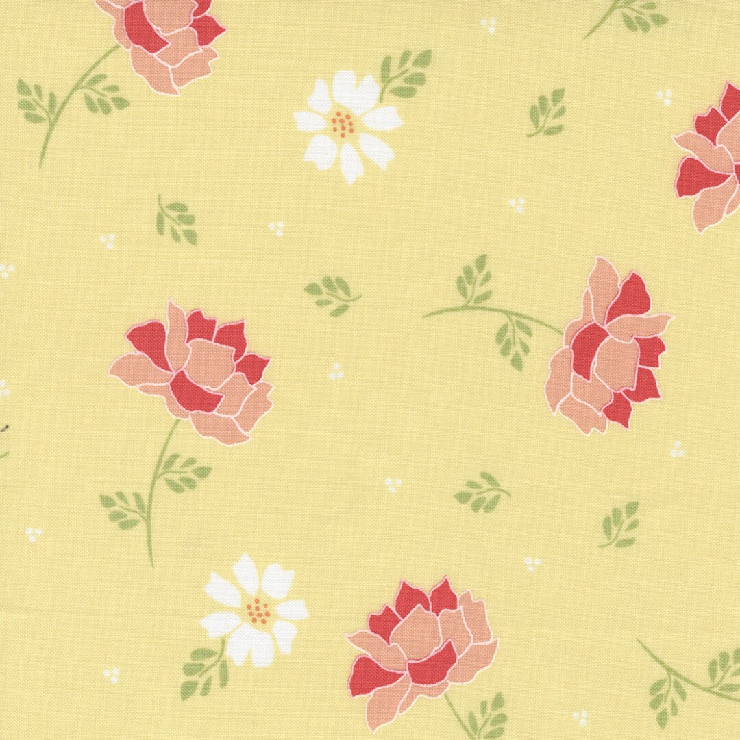 Moda - Emma - Flourish - Sunny Yellow Fabric-sold by the Half Yard, Cut ...
