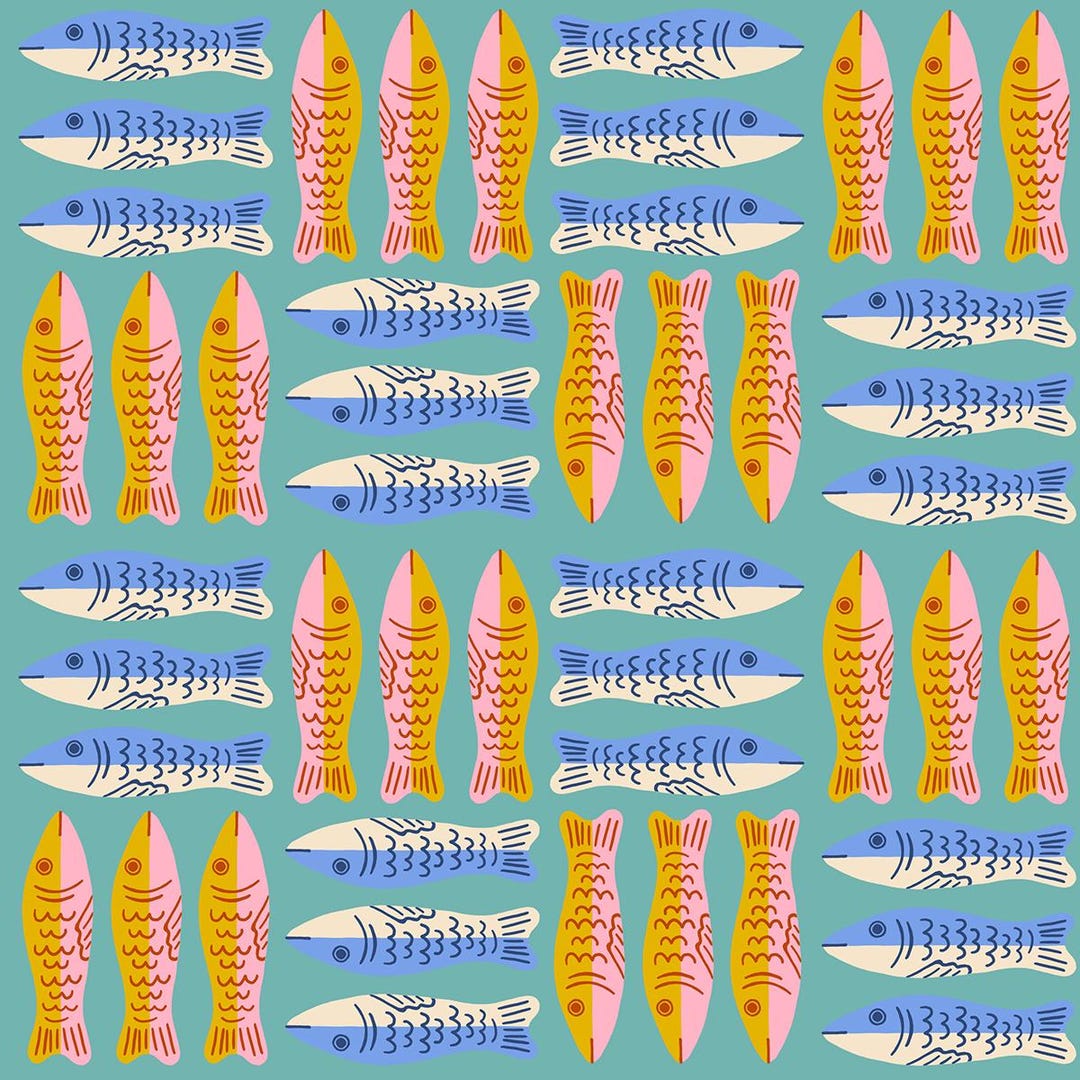 Ruby Star Society - Ooh Lucky Lucky - Sardines Turquoise Fabric -sold ...