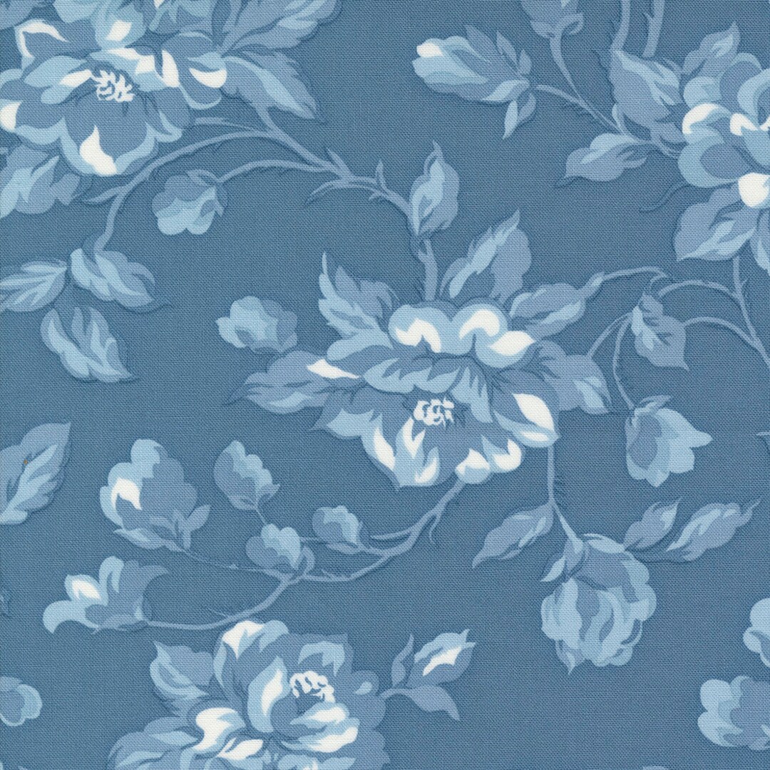Moda Shoreline Cottage Medium Blue Fabric-sold by the Half Yard, Cut ...
