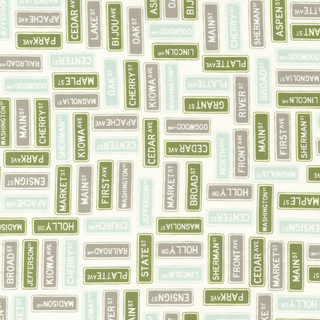 Moda - Main Street - Street Signs Vanilla Multi Fabric-sold by the Half ...