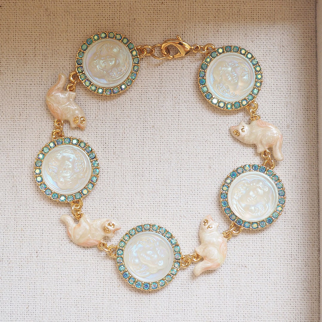 Vintage Cat Bracelet Enamel Craft Medieval Dream Angel - Etsy