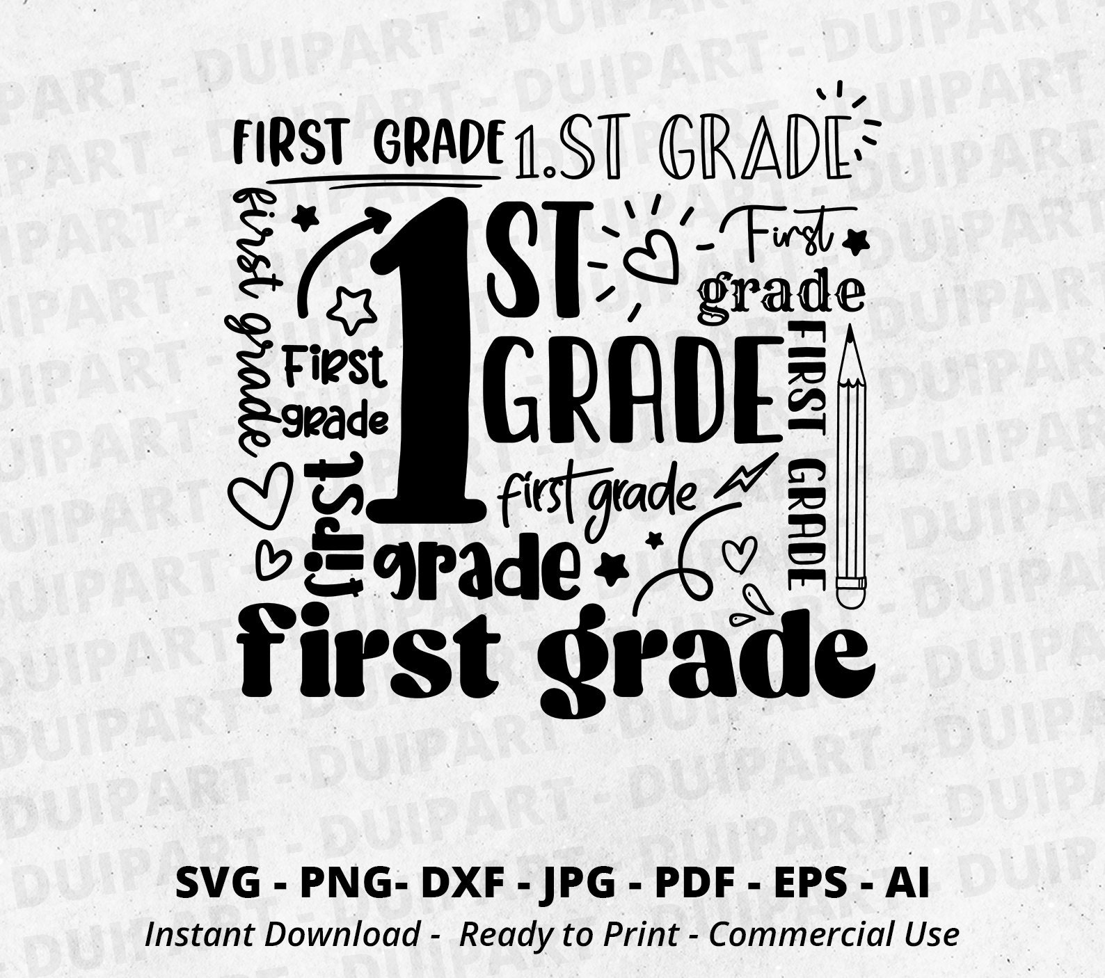 First Grade Typography Svgfirst Grade Svgback to School - Etsy