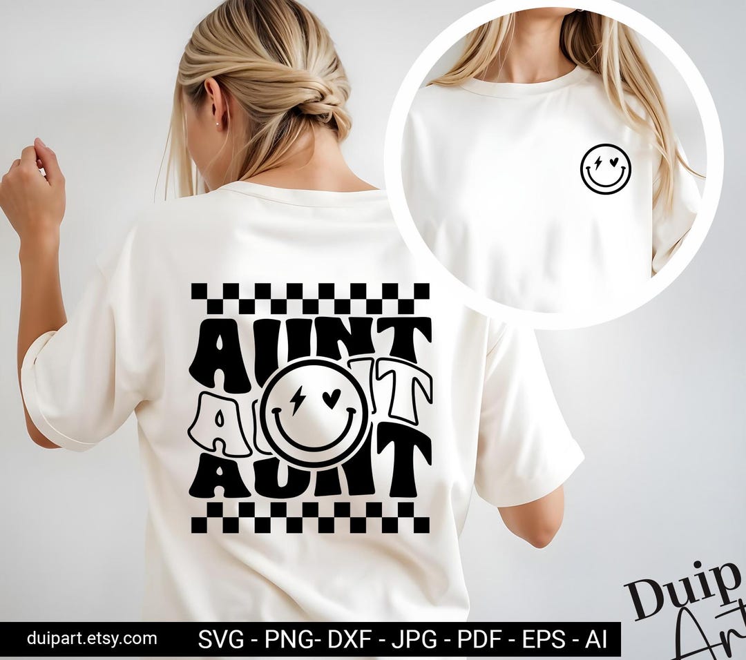 Retro Aunt SVG PNG, Checkered Wavy Text Sublimation Design, Funny ...