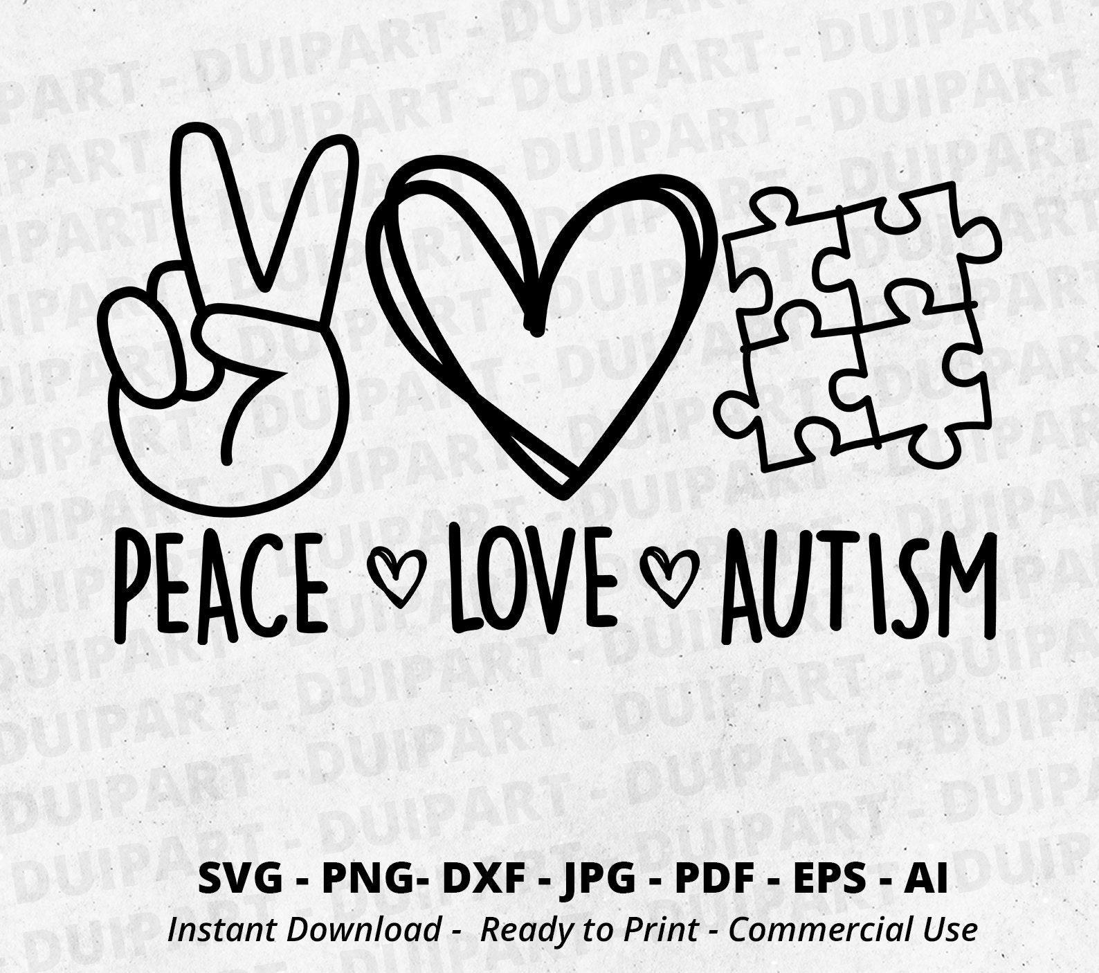 Peace Love Autism Svgautism Awareness Autism Support - Etsy