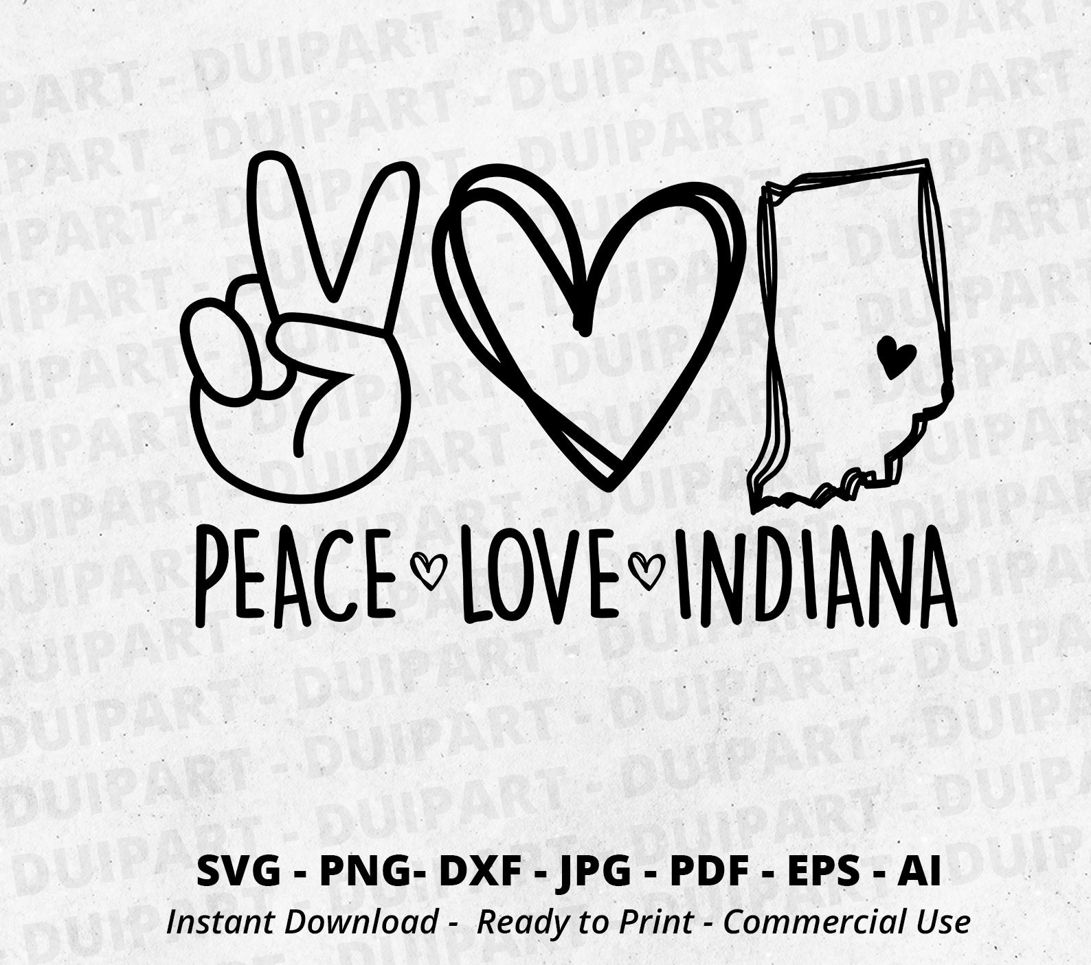 Peace Love Indiana Svgindiana Svgstate Svglove Indiana - Etsy