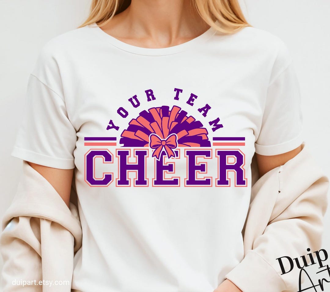 Editable Cheer Team SVG – Pom Pom & Bow, Cheerleader Shirt Design ...