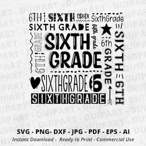 Sixth Grade Typography Svgsixth Grade Svgback to School - Etsy