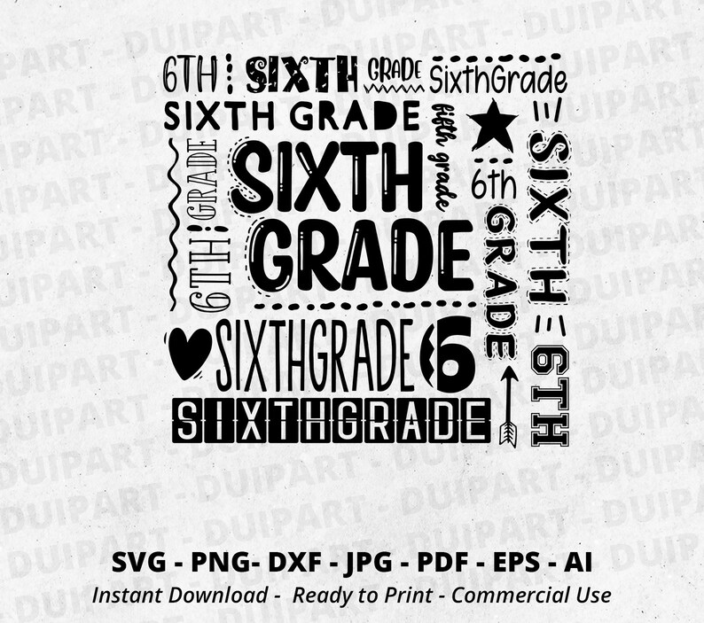 Sixth Grade Typography Svgsixth Grade Svgback to School - Etsy