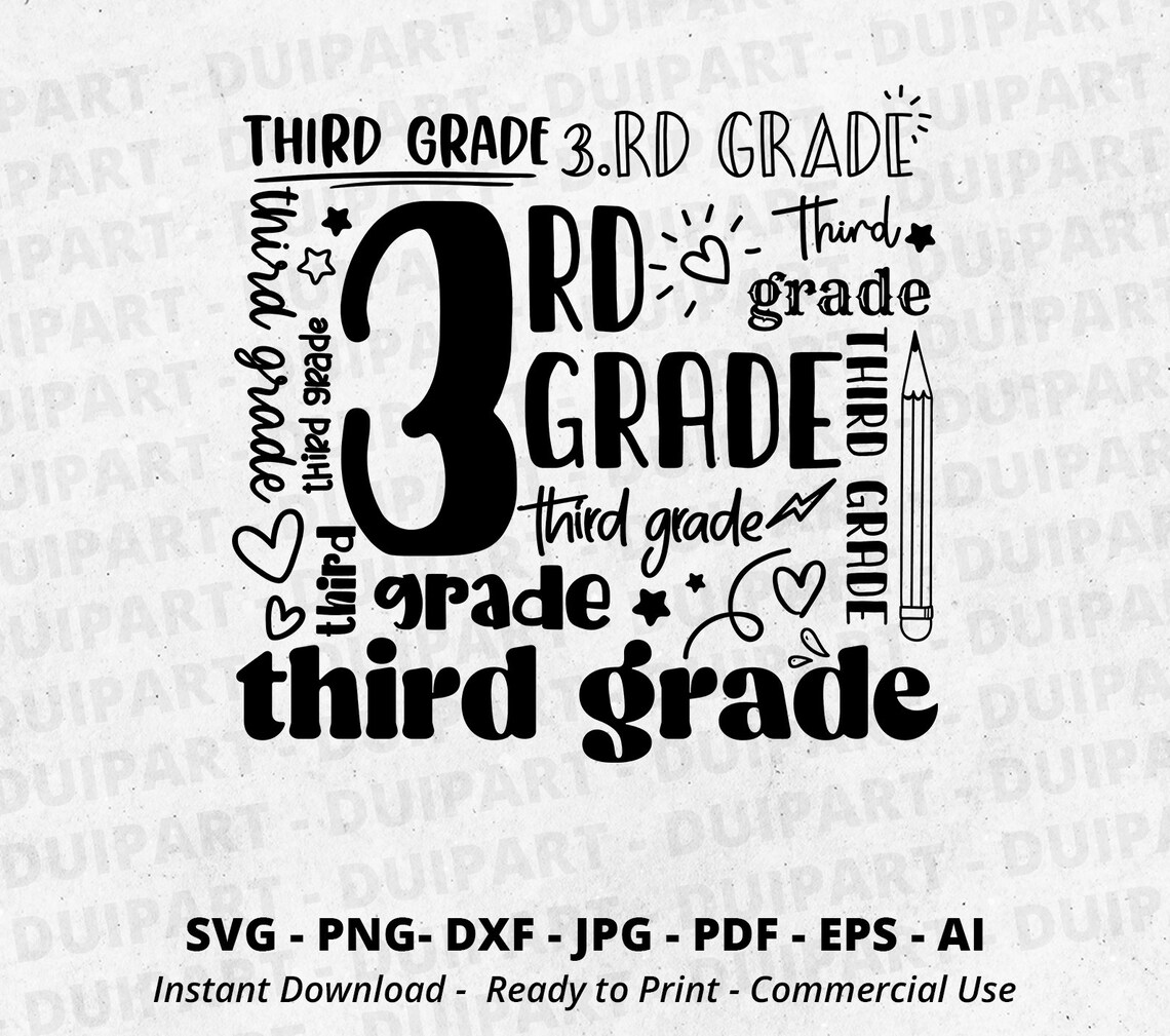 Third Grade Typography Svgthird Grade Svgback to School - Etsy