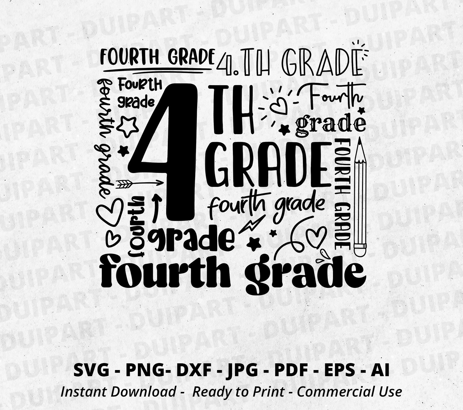 Fourth Grade Typography SVG Fourth Grade SVG Back to School - Etsy