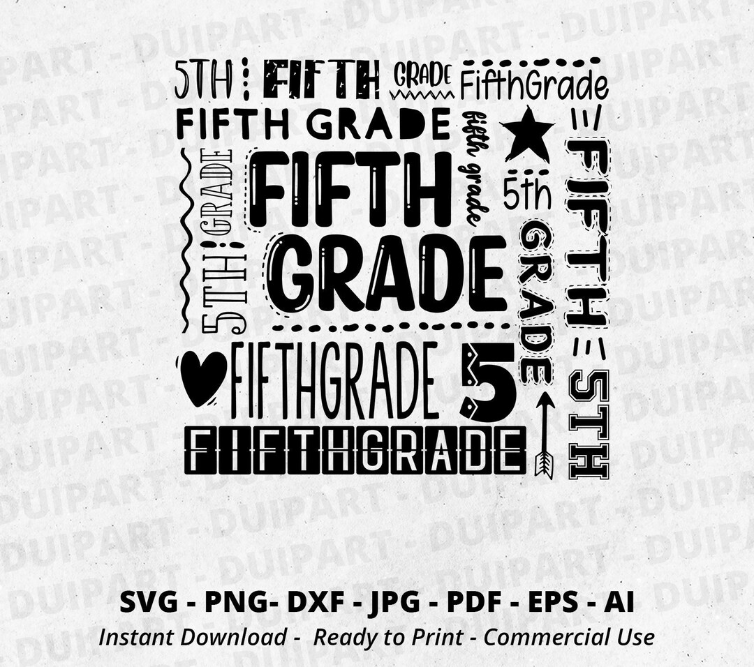 Fifth Grade Typography Svg,fifth Grade Svg,back to School Svg,school ...