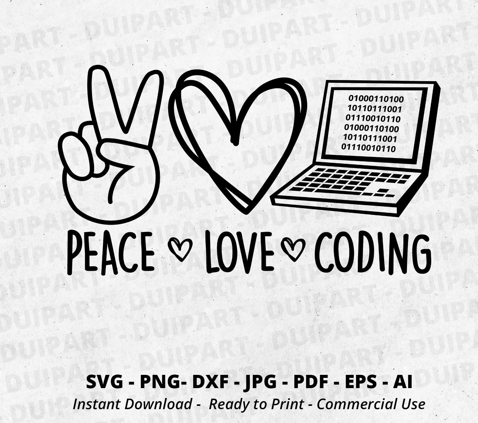 Peace Love Coding Svgcoder Svgcoding Svgprogrammer - Etsy