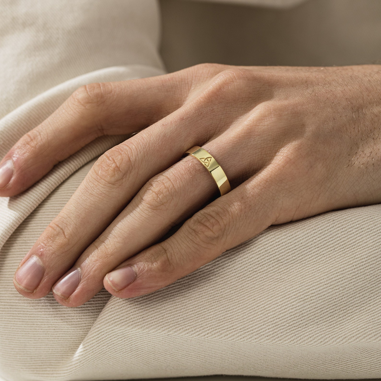 Celtic Knot Gold Stackable Band Ring Men Engraved Mens - Etsy