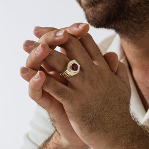 14K Gold Gemstone Ring With Red Ruby, Mens Solitaire Ring, Vintage Gold ...