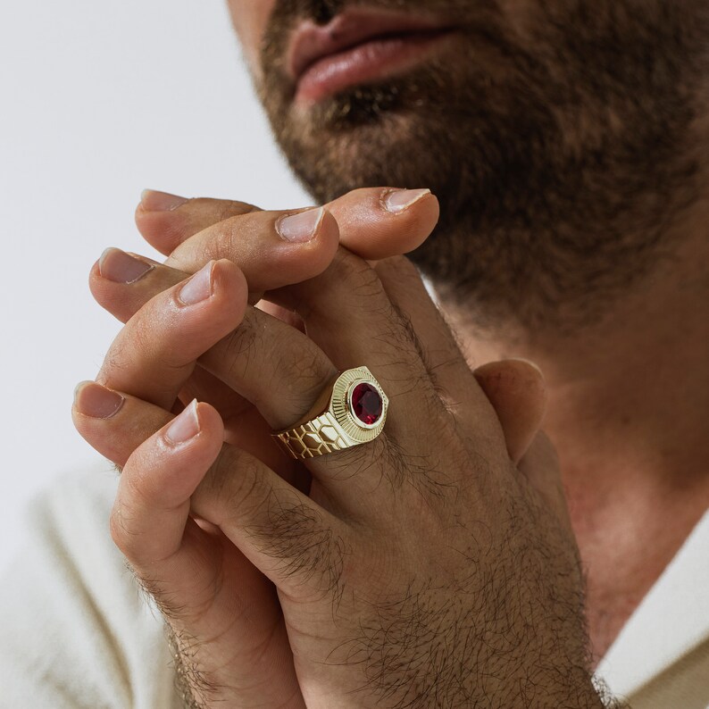 14K Gold Gemstone Ring With Red Ruby Mens Solitaire Ring - Etsy