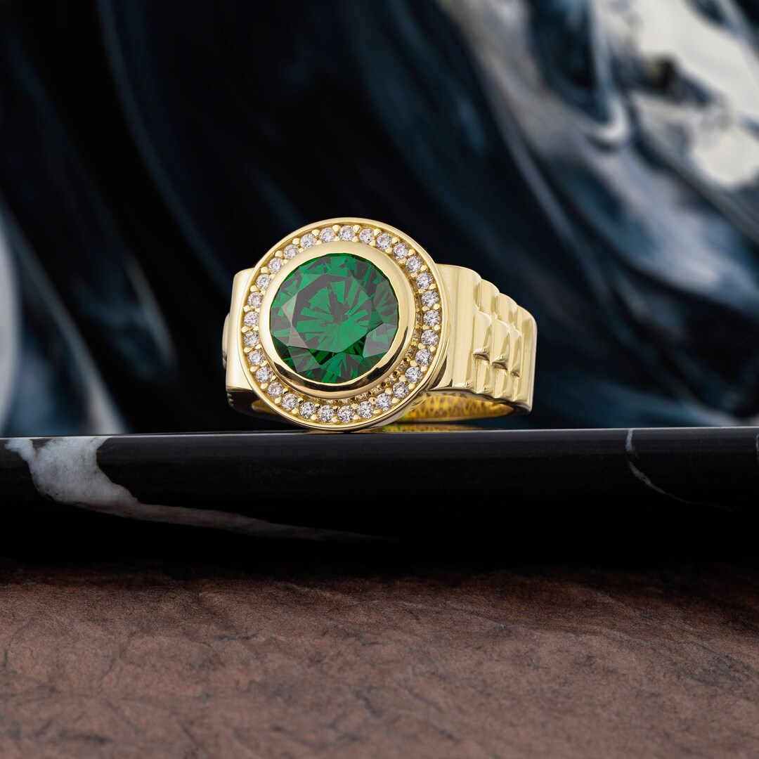 Gold Emerald Mens Solitaire Ring, Ruby Gold Signet Ring, Mens Wedding Band Ring, Gemstone Ring ...