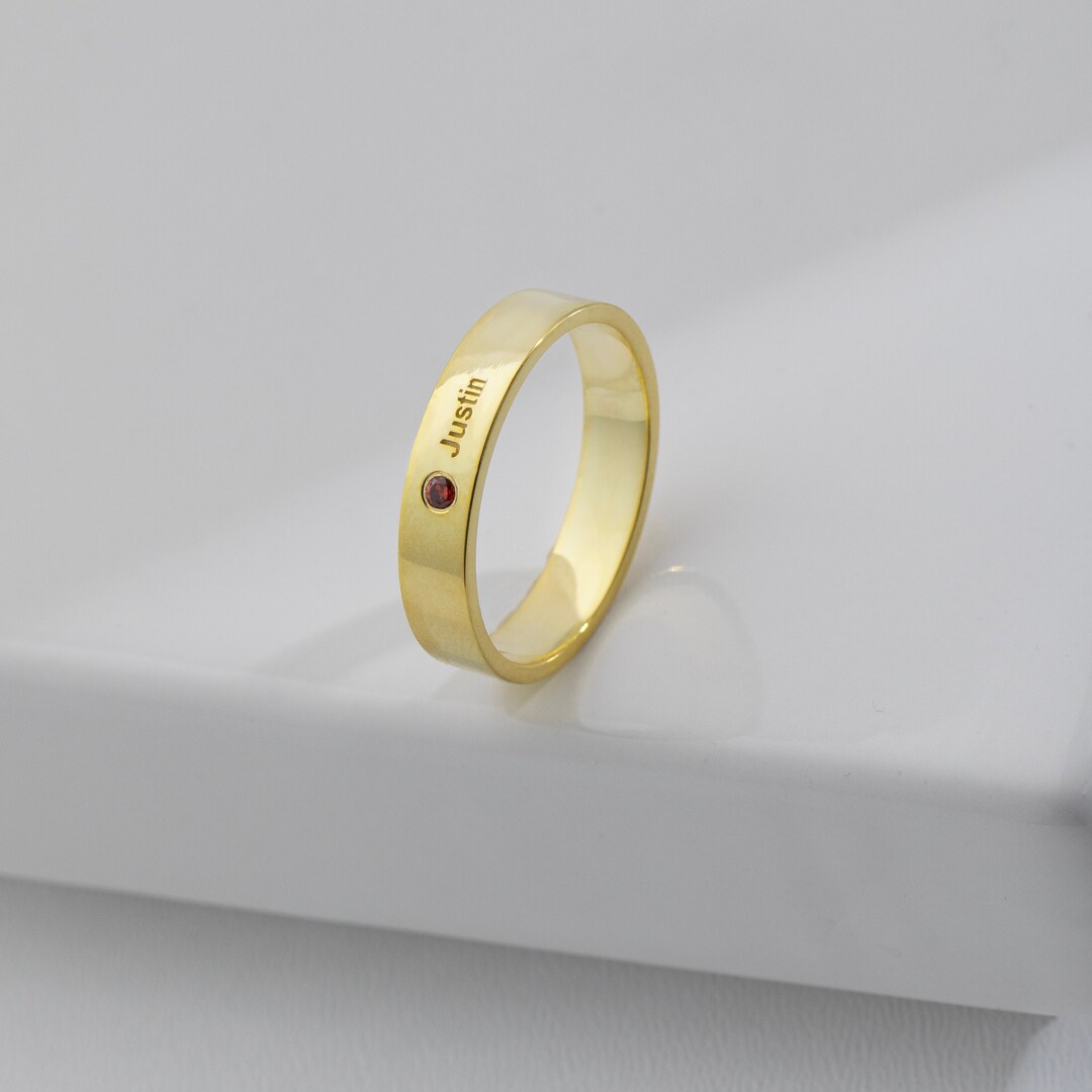 Custom Engraved Name Band Ring for Men in 14K Solid Gold, Personalized ...
