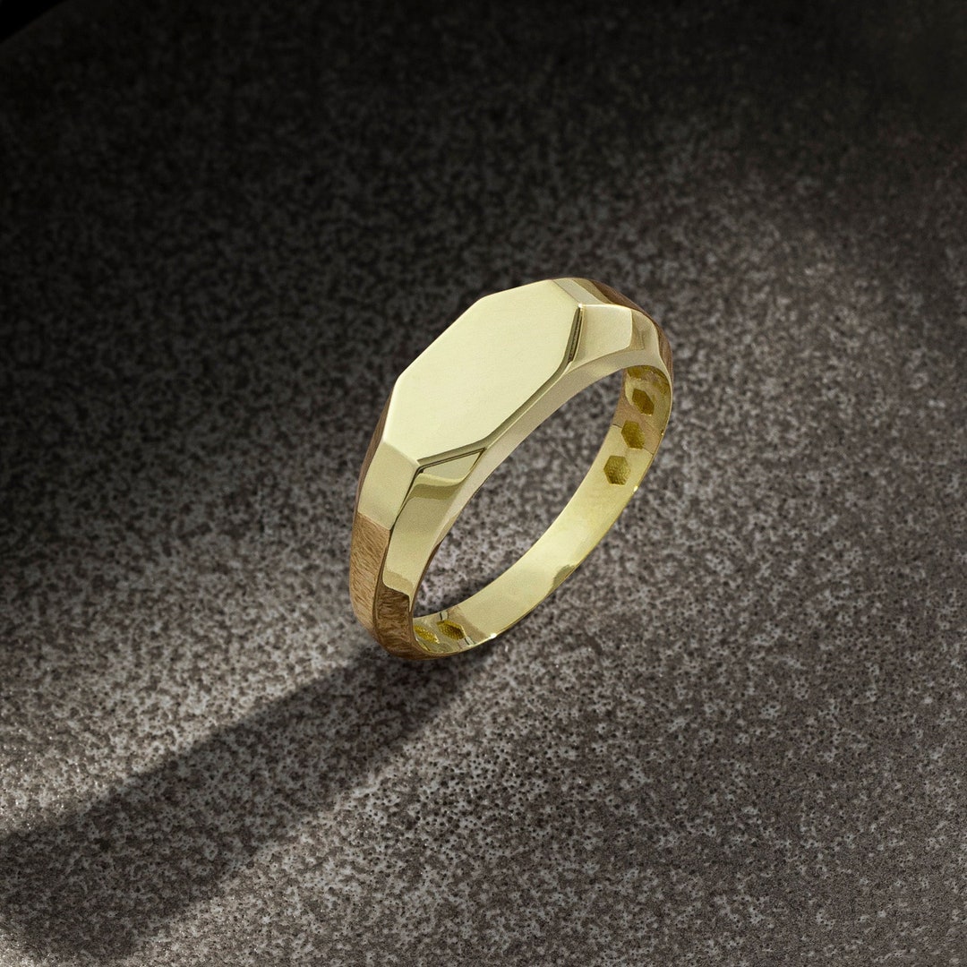 Streamline Faceted Gold Signet Ring, Personalized Initial Ring, Men ...