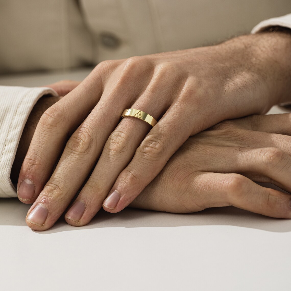 Celtic Knot Gold Stackable Band Ring Men Engraved Mens - Etsy