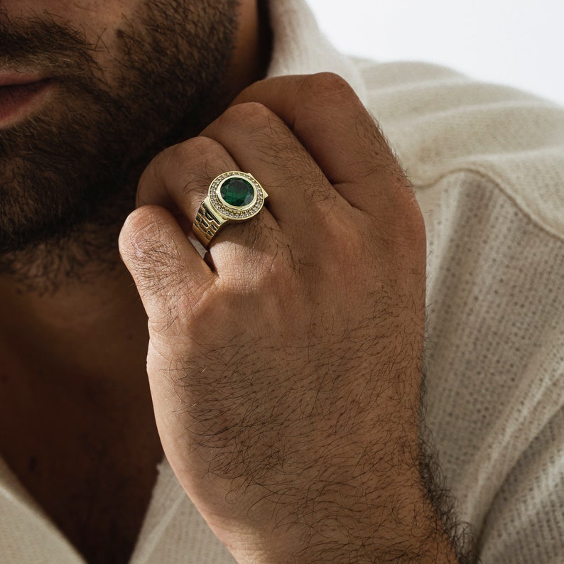 Gold Emerald Mens Solitaire Ring Ruby Gold Signet Ring Mens - Etsy