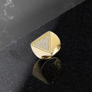 Gold Dainty Triangle Ring for Men With CZ, 14K Gold Mens Statment Ring ...
