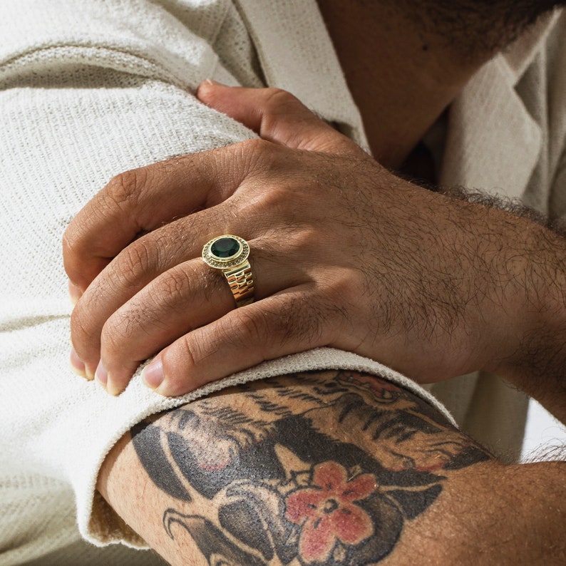 Gold Emerald Mens Solitaire Ring Ruby Gold Signet Ring Mens - Etsy