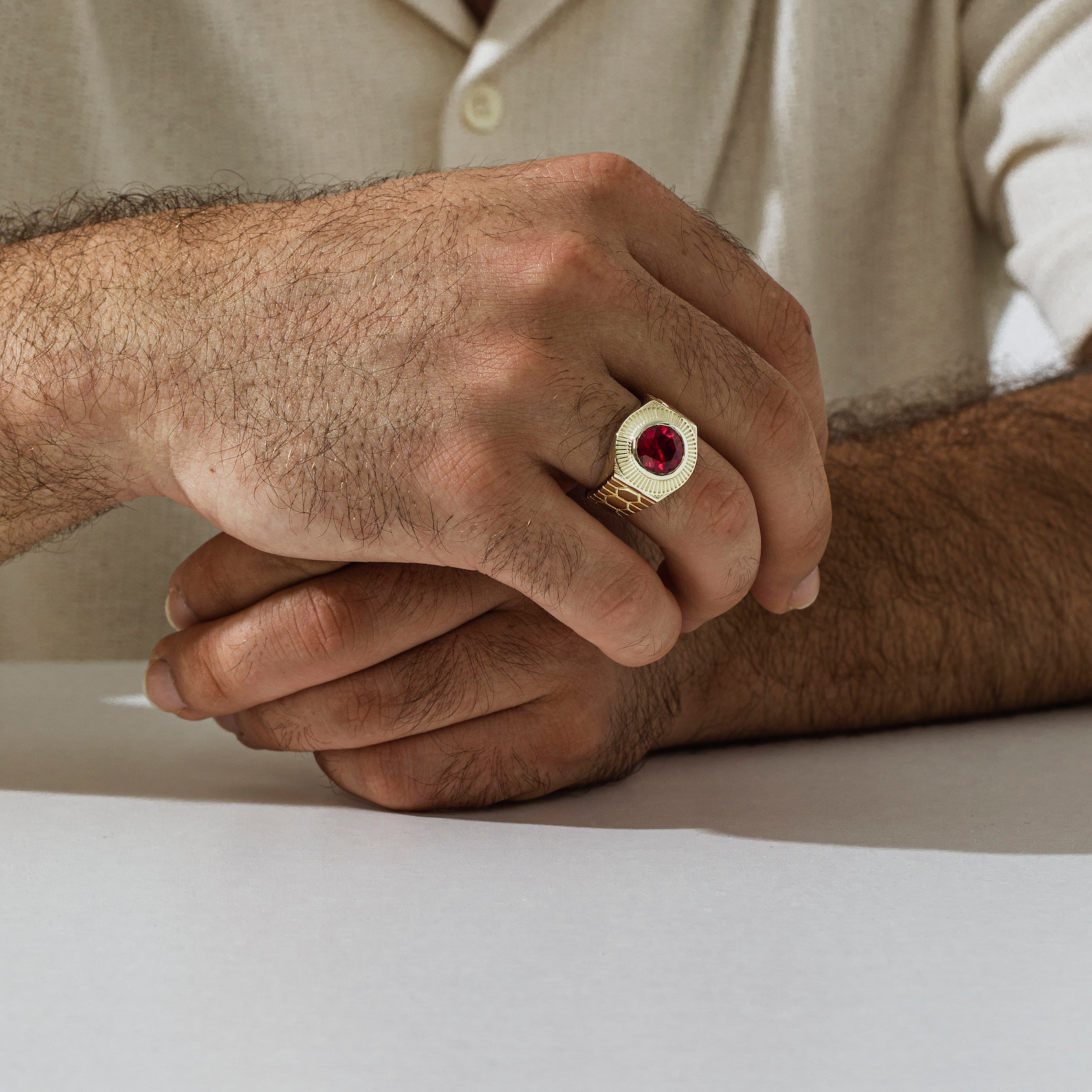 14K Gold Gemstone Ring With Red Ruby Mens Solitaire Ring - Etsy