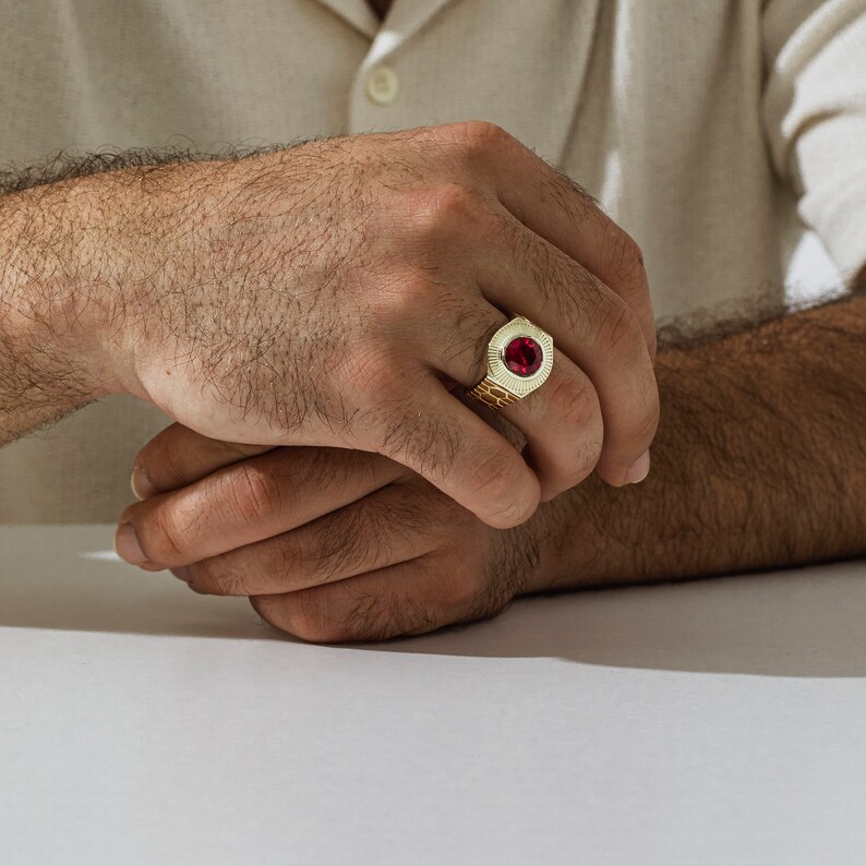 14K Gold Gemstone Ring With Red Ruby Mens Solitaire Ring - Etsy