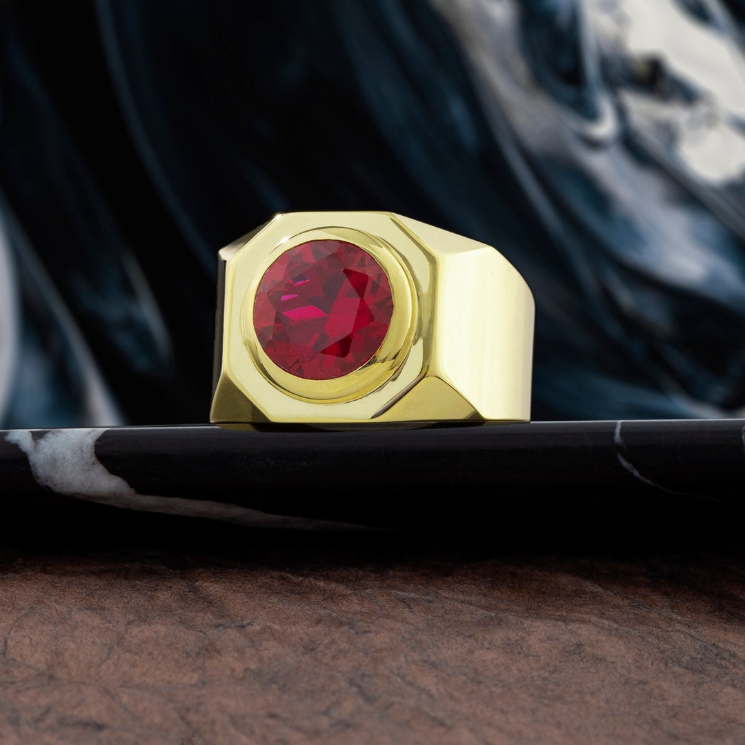 14K Gold Ruby Vintage Signet Ring Men Unique Gemstone Mens - Etsy UK