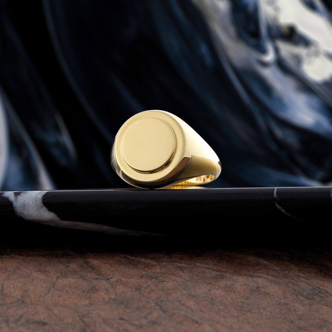 Custom Engraved Pinky Ring in Gold, Engravable Mens Signet Ring in 14K ...