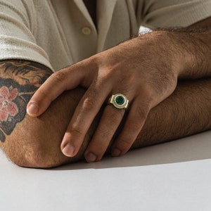 Gold Emerald Mens Solitaire Ring, Ruby Gold Signet Ring, Mens Wedding Band Ring, Gemstone Ring ...