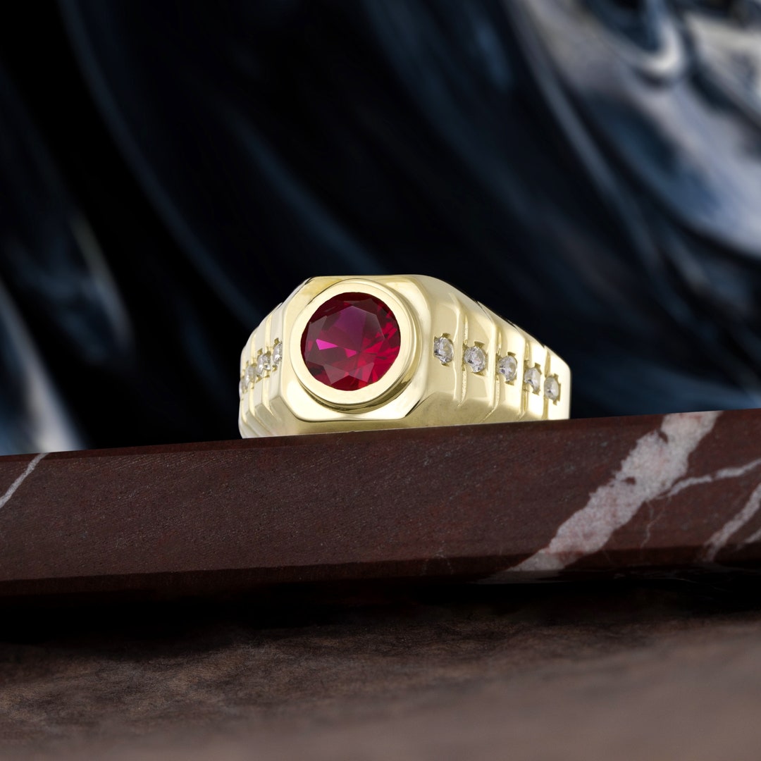 Gold Pinky Ring With Natural Red Ruby, 14K Gold Gemstone Ring, Gold ...