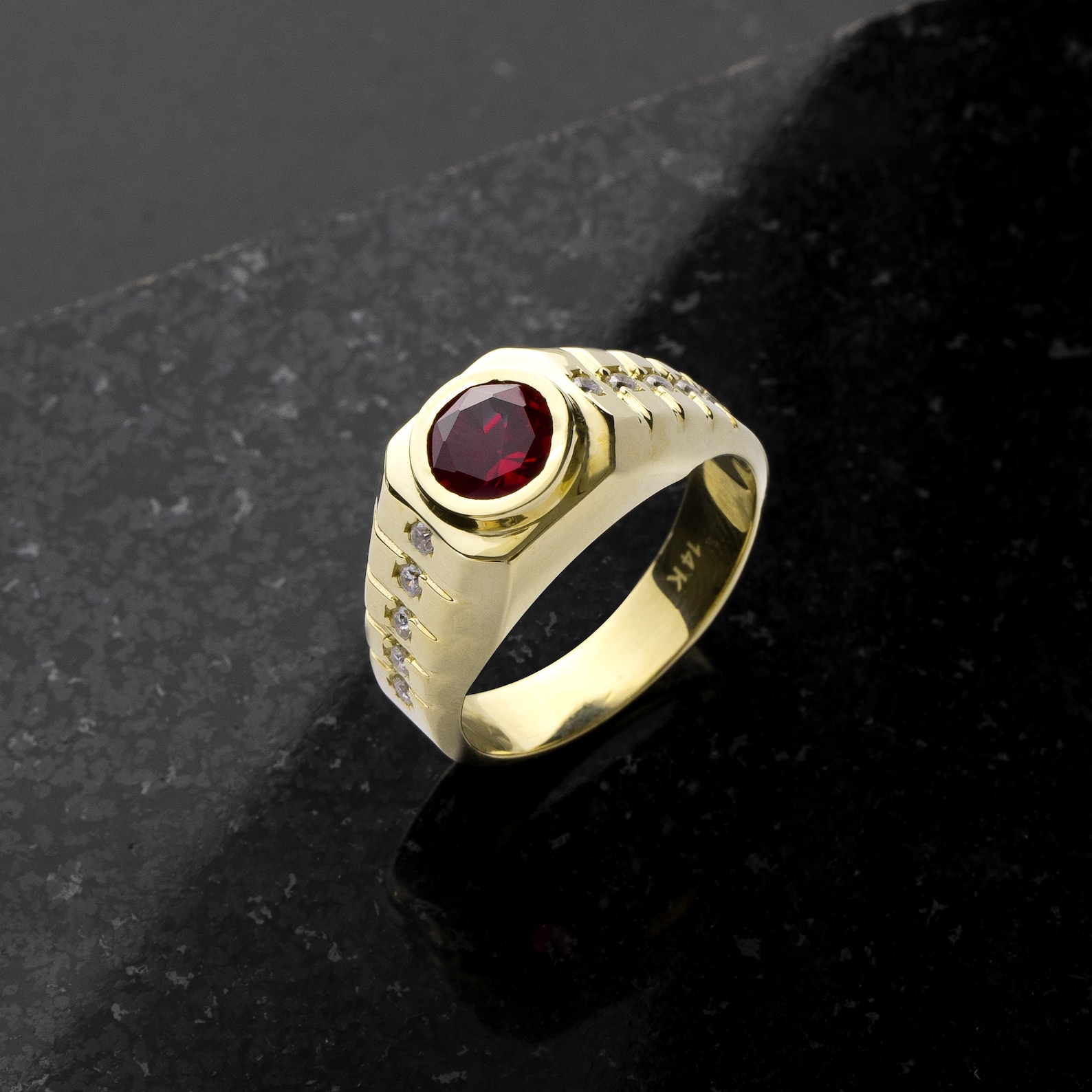 Gold Pinky Ring With Natural Red Ruby 14K Solid Gold Gemstone | Etsy