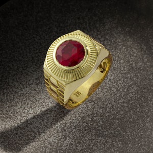 14K Gold Gemstone Ring With Red Ruby, Mens Solitaire Ring, Vintage Gold ...