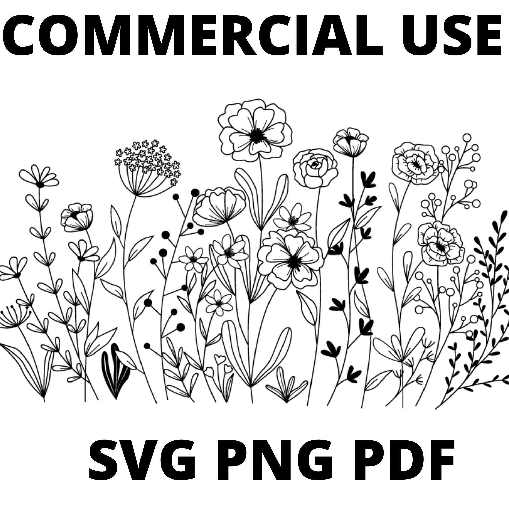 Wildflowers Svg Floral Svg Wild Flower Svg Flower Sketch Etsy