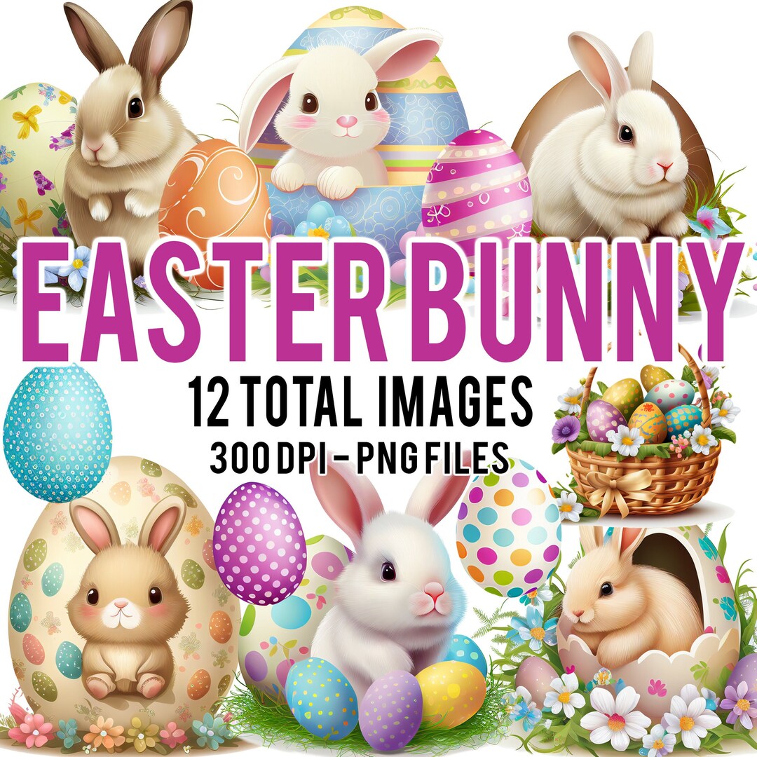 Easter Bunny Clipart Set Digital Download Bundle, Transparent Png ...