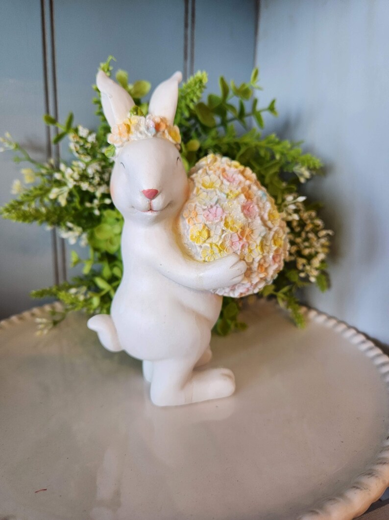 Resin Bunnies With Pastel Floral Eggs - Etsy