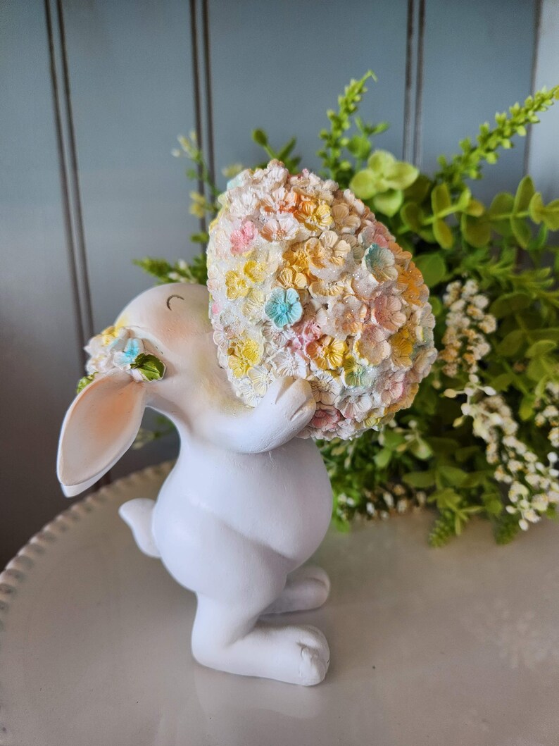 Resin Bunnies With Pastel Floral Eggs - Etsy