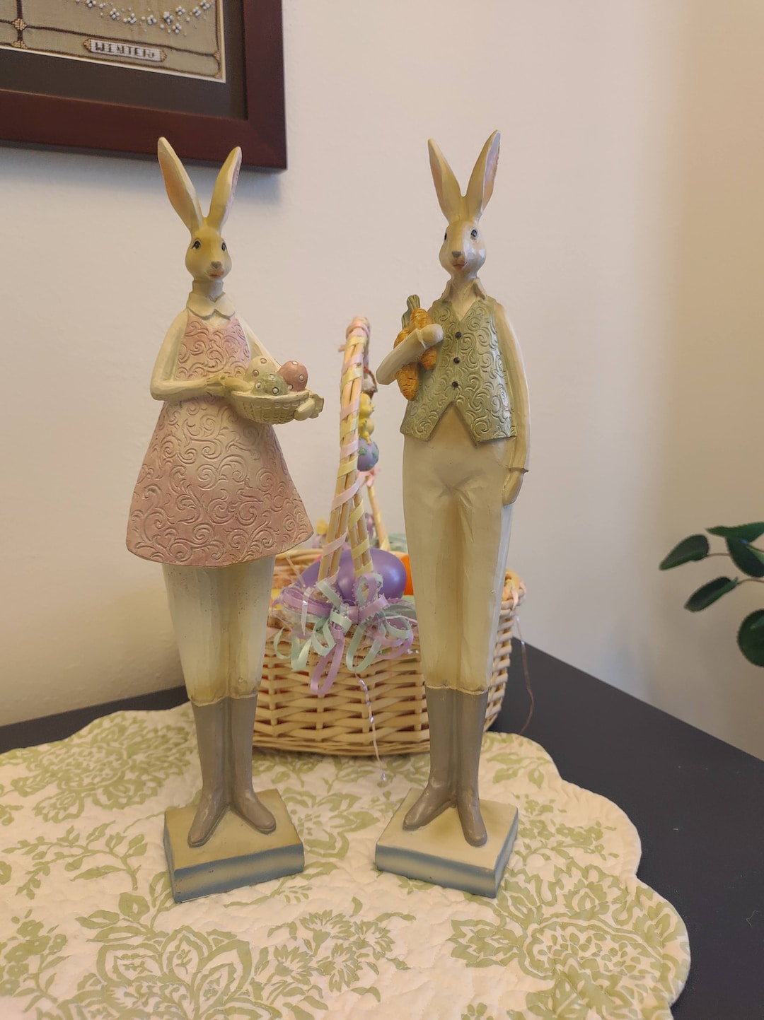 Set of 2 Tall Resin Bunnies - Etsy