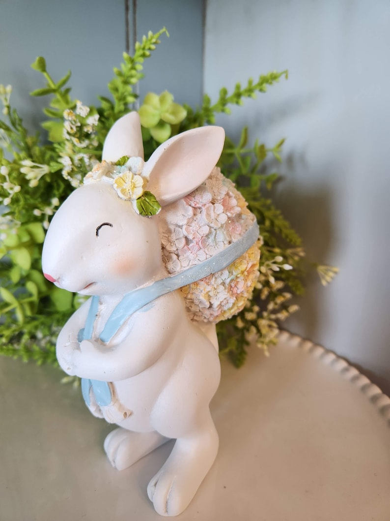 Resin Bunnies With Pastel Floral Eggs - Etsy