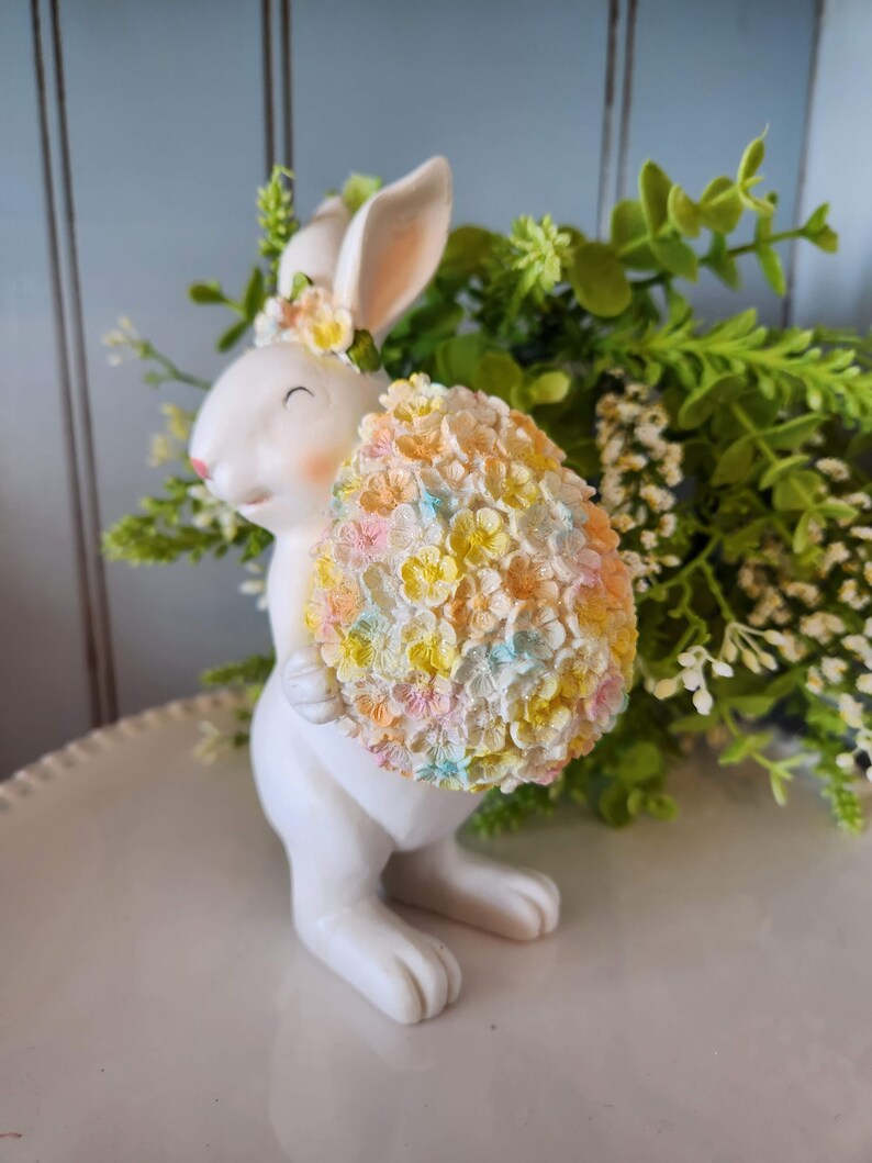Resin Bunnies With Pastel Floral Eggs - Etsy
