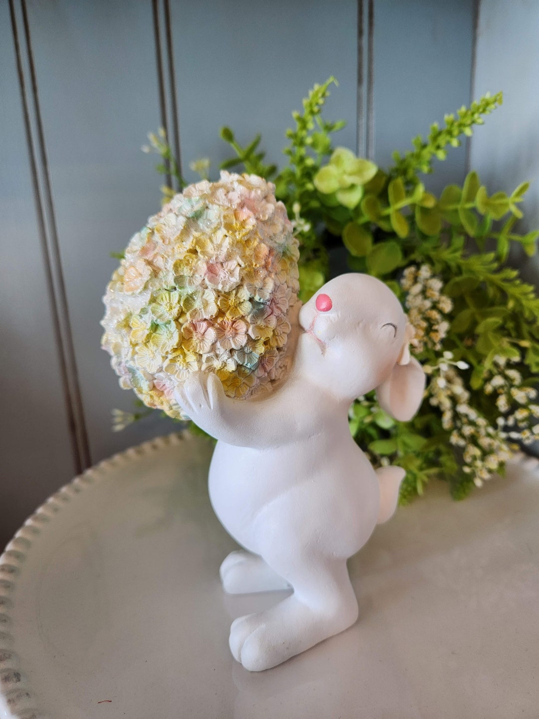 Resin Bunnies With Pastel Floral Eggs - Etsy