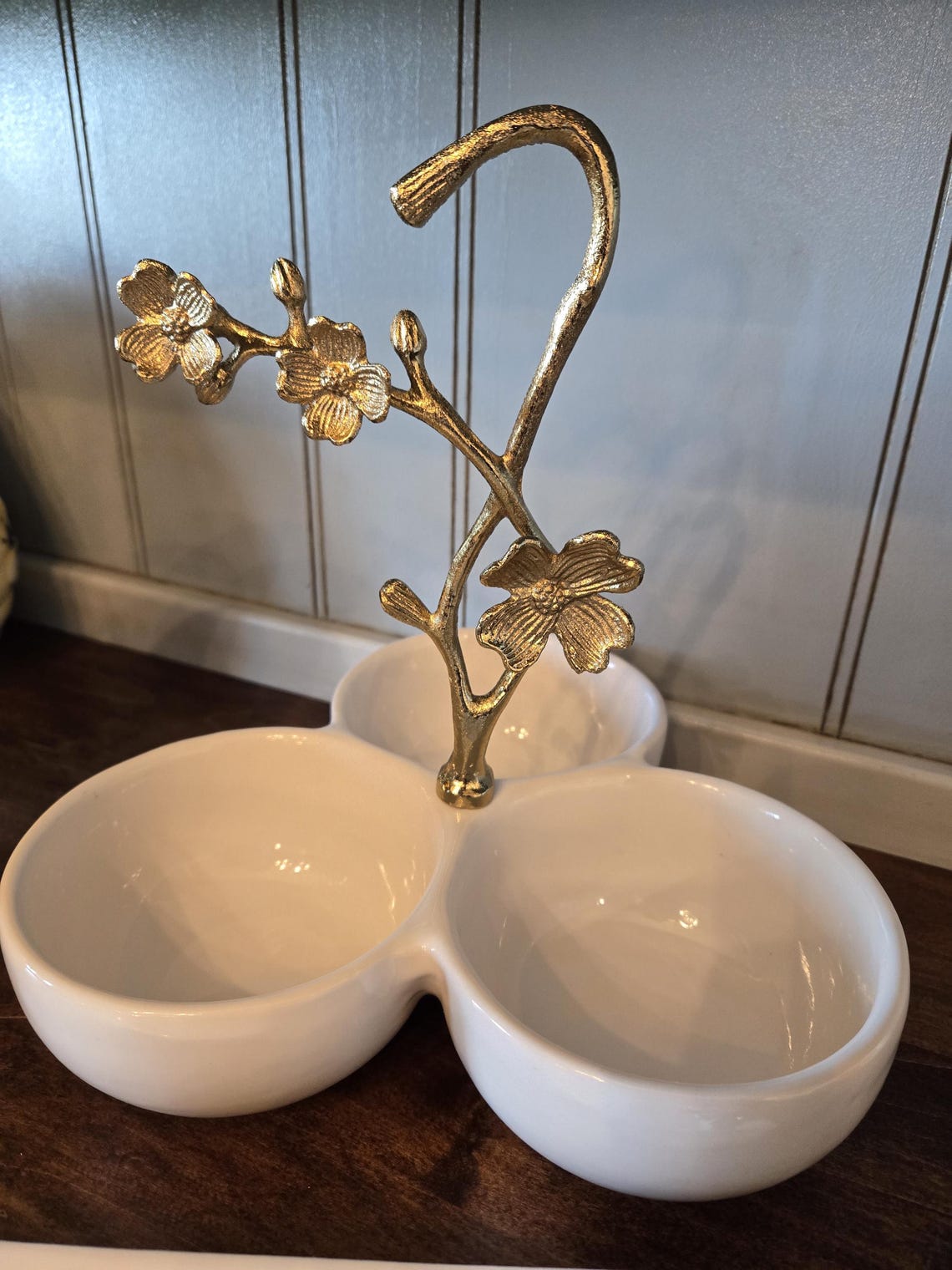 White Ceramic Serving Items With Gold Flowers - Etsy