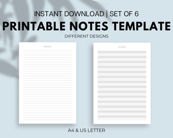 Printable Lined Paper Set of 6 Different Sizes Instant Download - Etsy
