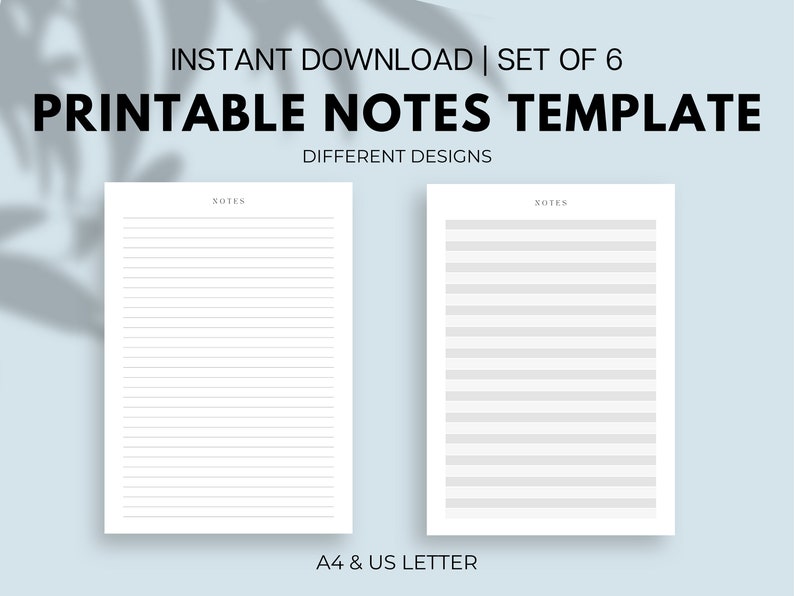 Printable Notes Paper Template Set of 6 Different Layouts | Etsy